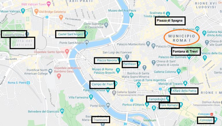 Mapa de Roma: Atrações Turísticas, Museus, Igrejas, Aeroportos, etc.